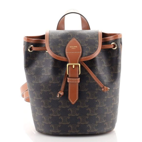 Celine | Bags | Celine Folco Backpack Triomphe Coated Canvas Mini Brown ...